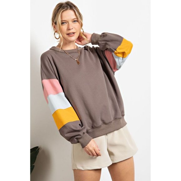 easel | Tops | Easel Ash Color Blocked Design Rounded Neck Terry Knit ...